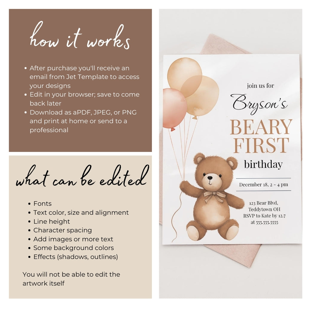 Beary Special Birthday Invite - Birchmark Designs