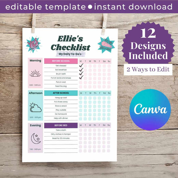 Editable Kids Morning Routine Chart - Birchmark Designs