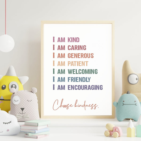 Printable I am Kind Affirmation Wall Art - Birchmark Designs