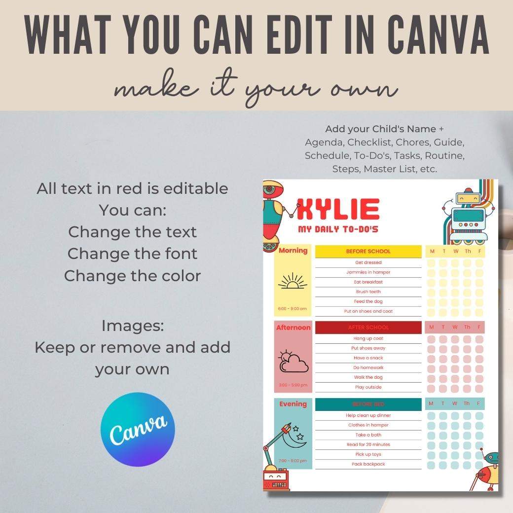 Robot Editable Daily Routine Checklist - Birchmark Designs