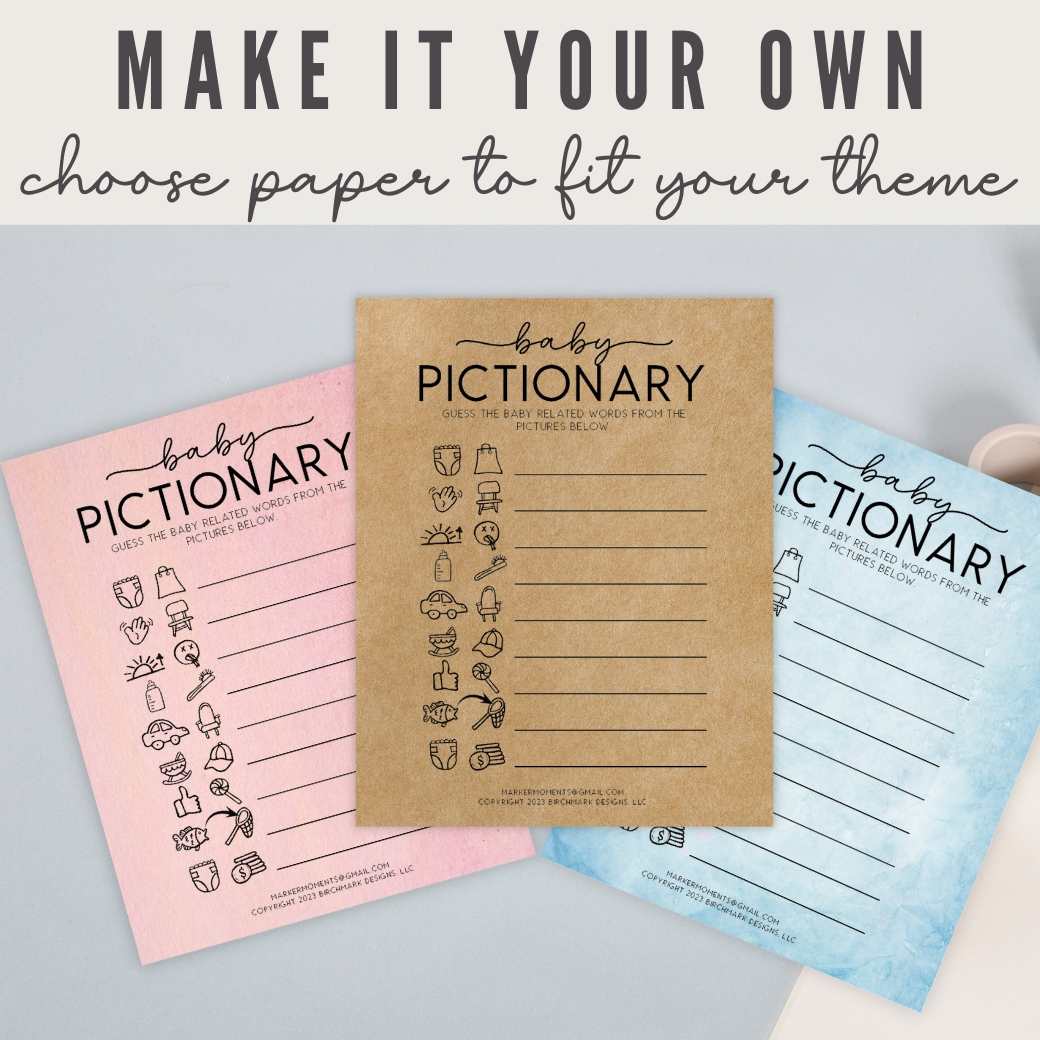 Printable Baby Shower Pictionary Game - Birchmark Designs