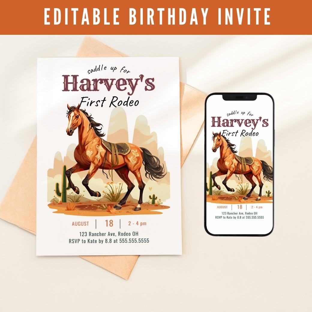 Rodeo Birthday Invitations It's My First Rodeo First Birthday