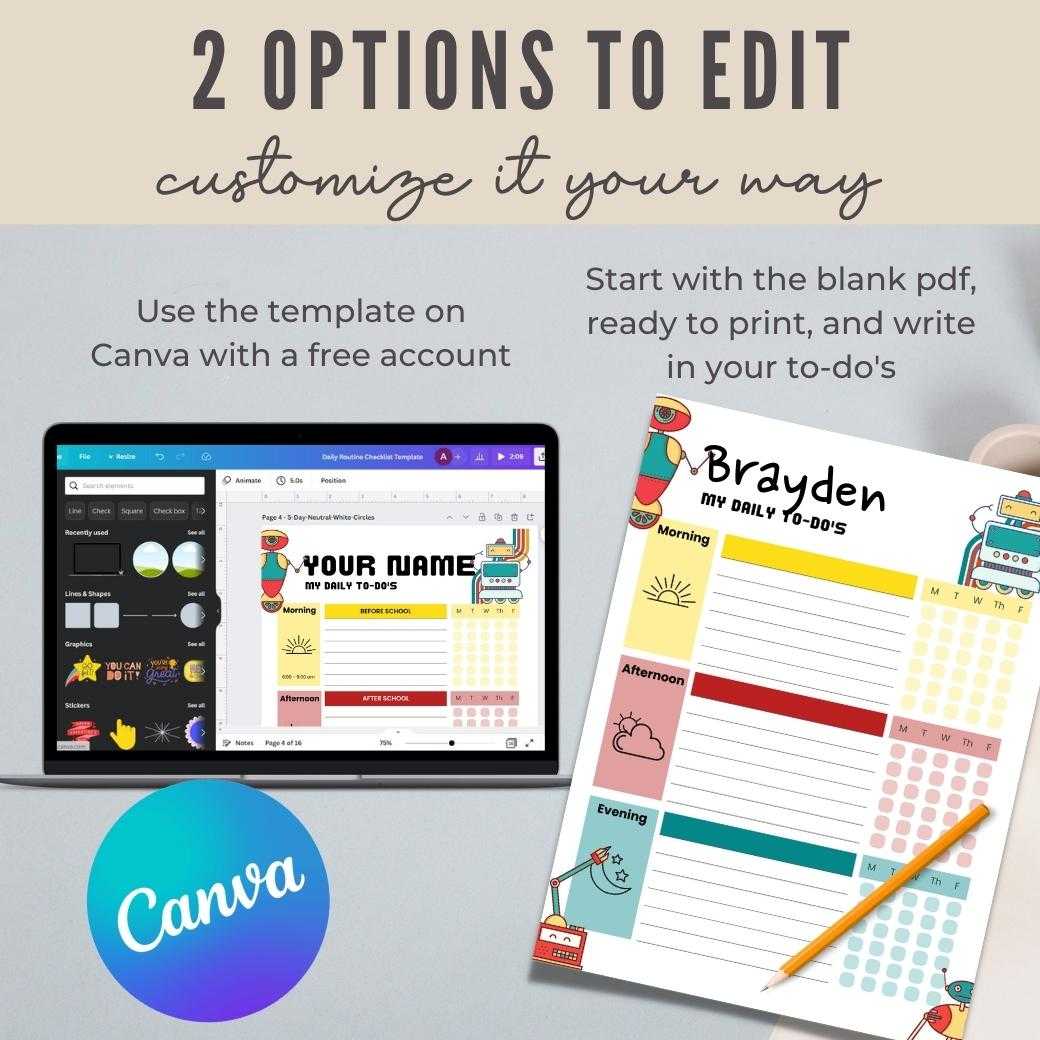 Robot Editable Daily Routine Checklist - Birchmark Designs