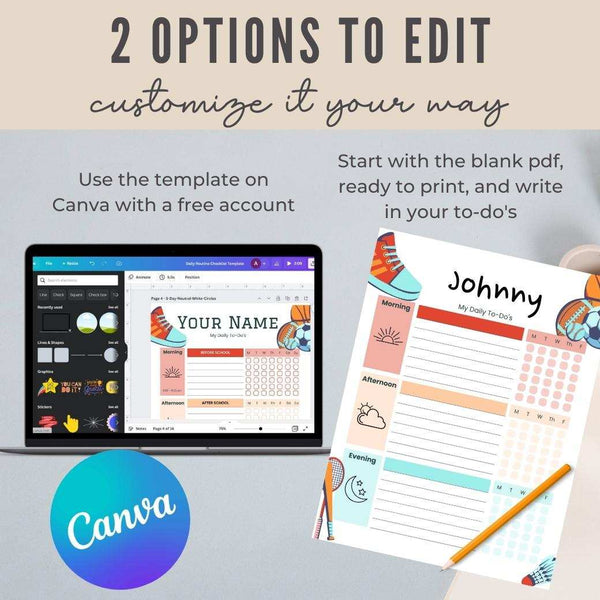 Sports Fan Editable Daily Routine Checklist - Birchmark Designs