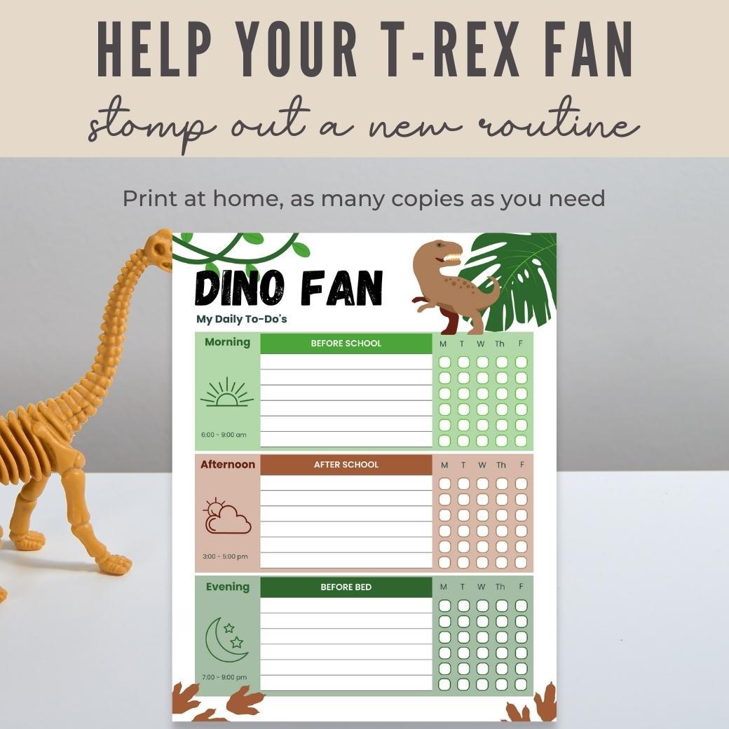 Dino Fan Editable Daily Routine Checklist - Birchmark Designs