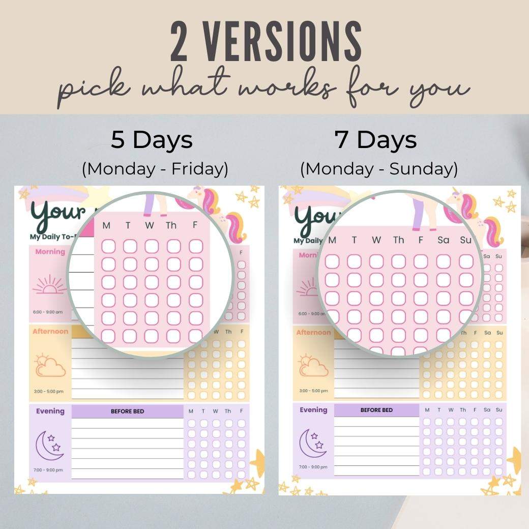 Unicorn Editable Daily Routine Checklist - Birchmark Designs