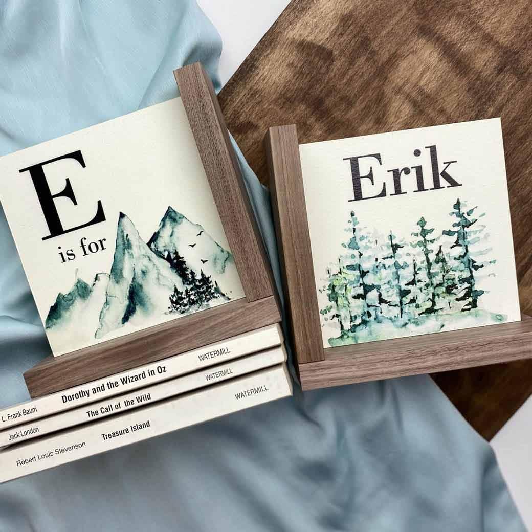 Green Snowy Mountain Bookend Set – Birchmark Designs