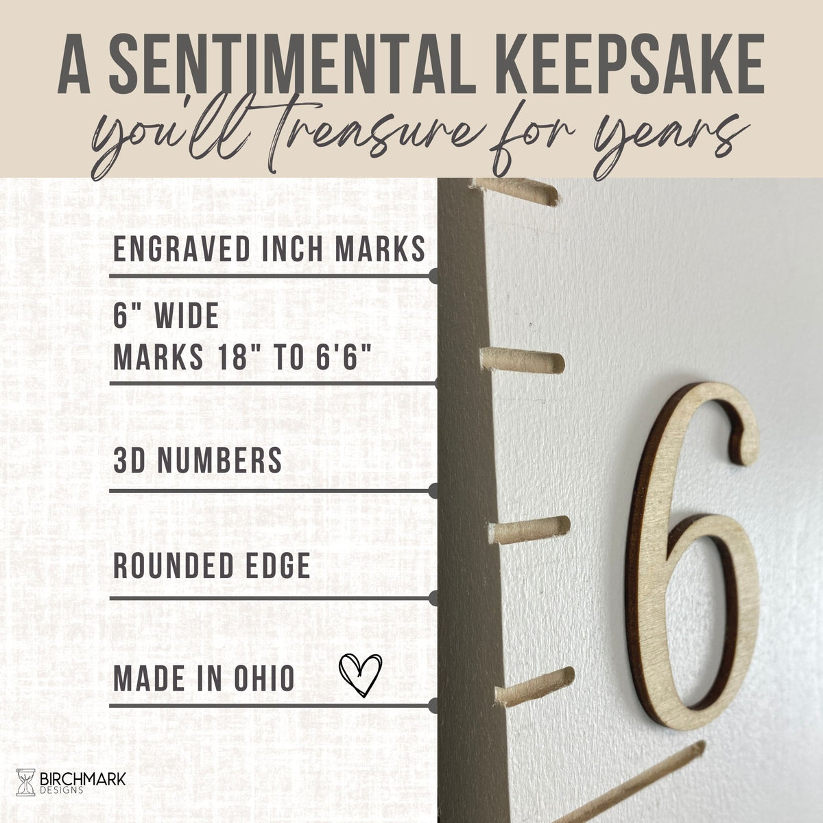 White Growth Chart Ruler - Birchmark Designs